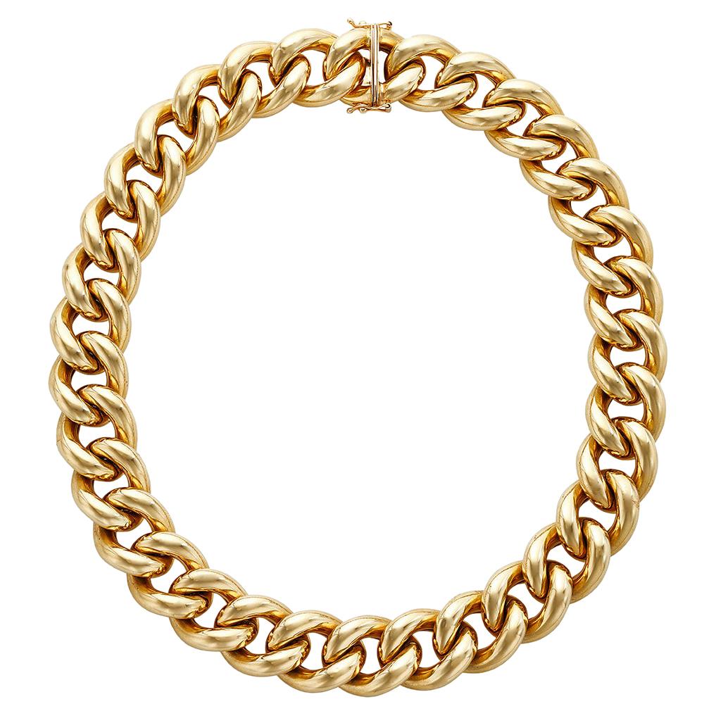 18 Karat Yellow Gold Hollow Textured Fancy Curb Link Necklace, Italy ...
