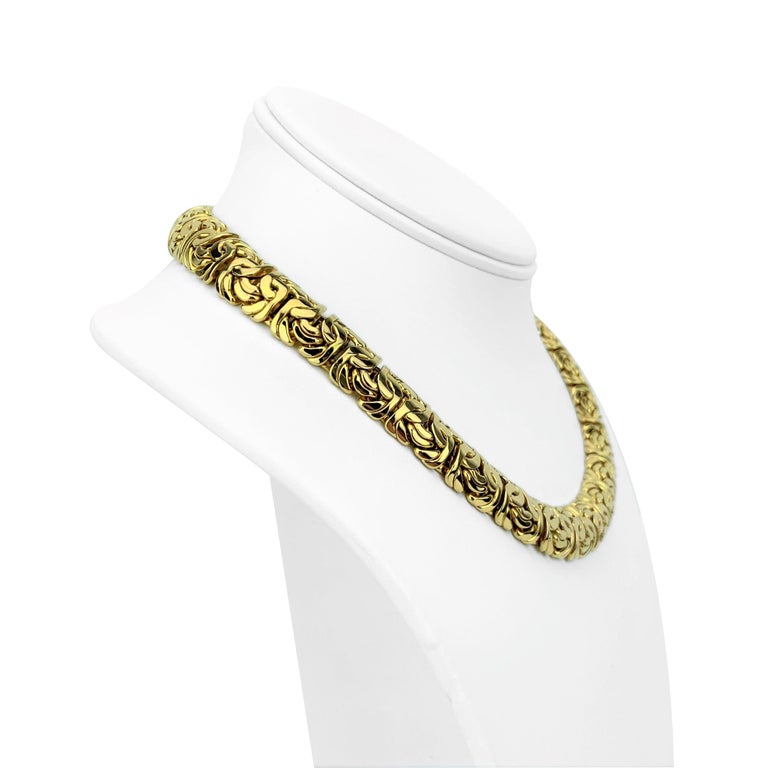 14 Karat Italian Yellow Gold Heavy Byzantine Link Chain Necklace For ...
