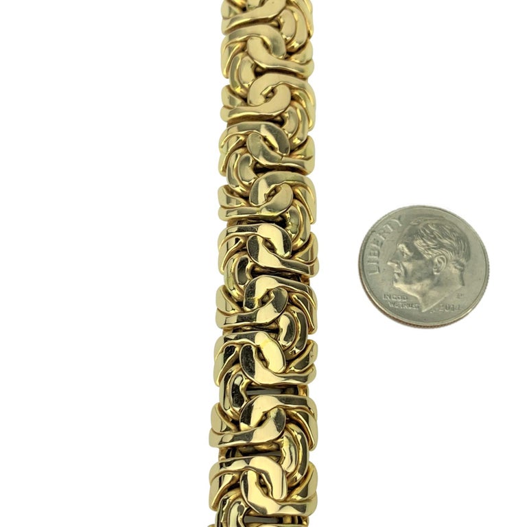 14 Karat Italian Yellow Gold Heavy Byzantine Link Chain Necklace For ...