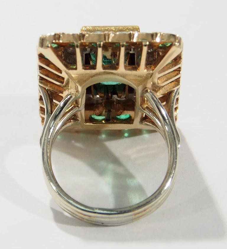 14 Karat Large Diamond Emerald Ring Rectangle Green Yellow Gold For ...