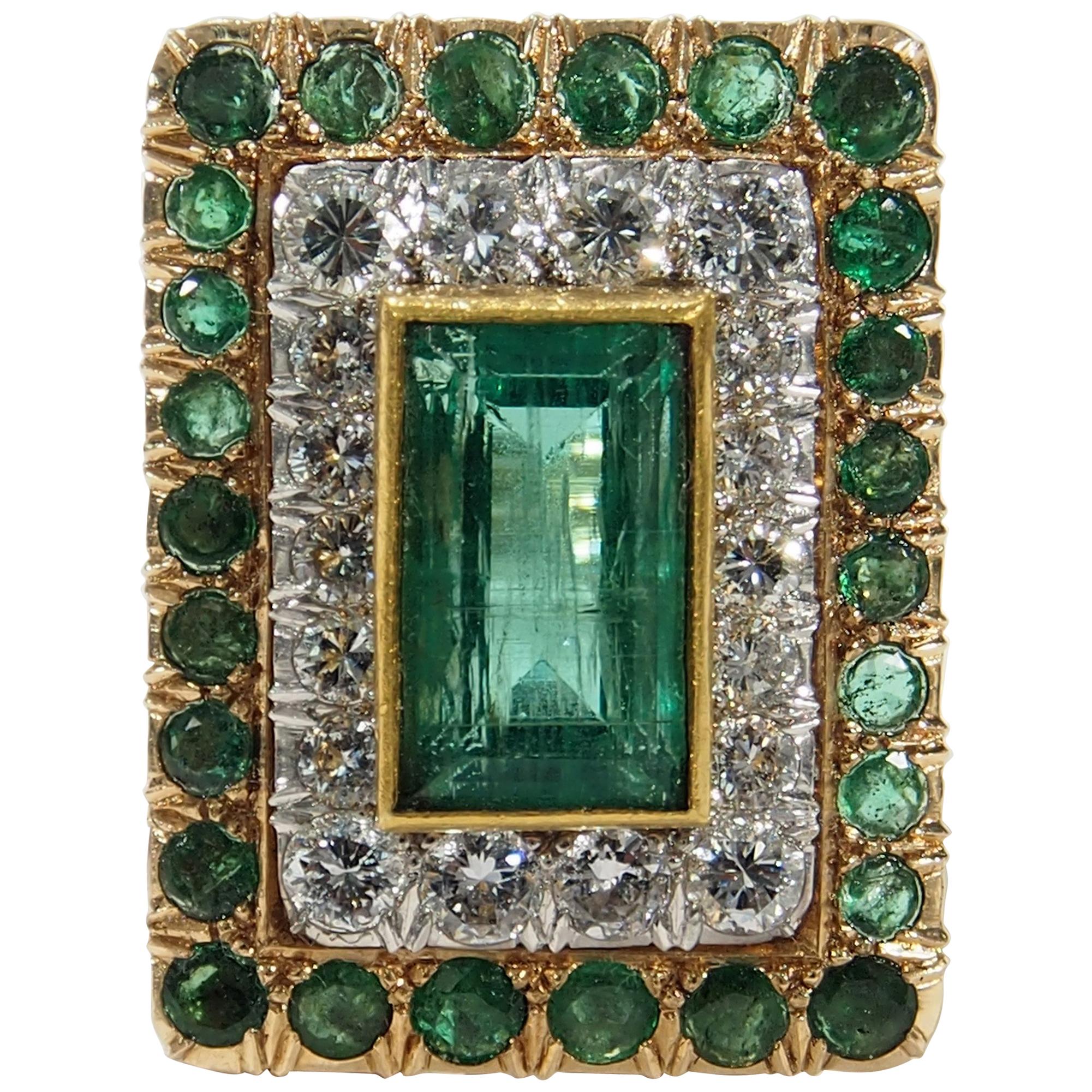 14 Karat Large Diamond Emerald Ring Rectangle Green Yellow Gold For ...