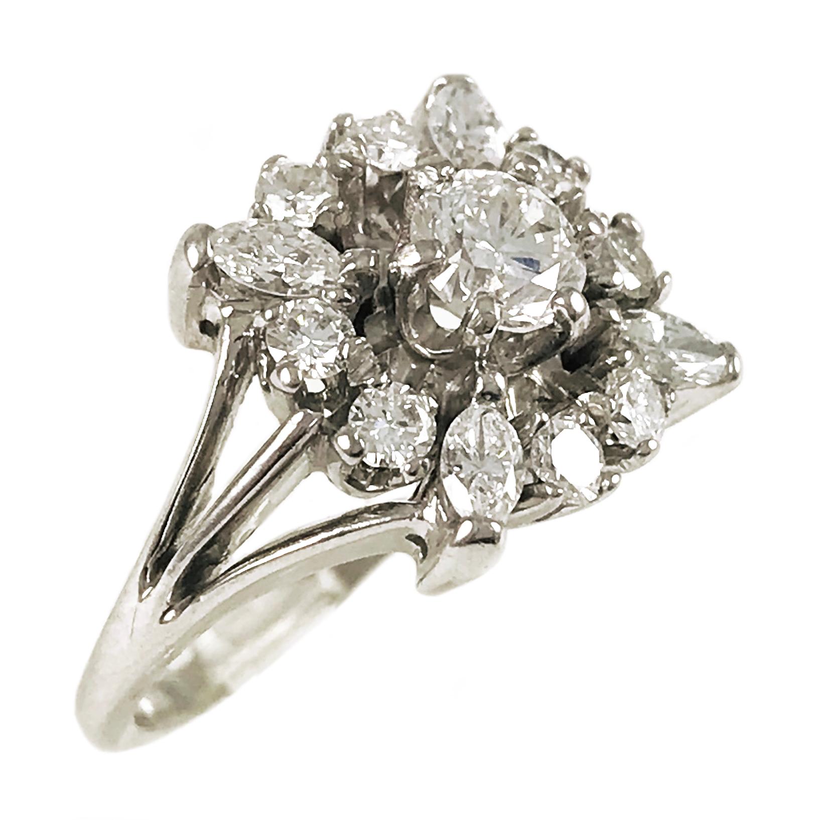Vintage Handmade 1.60 Carat Marquise and Baguette Cocktail Ring For ...