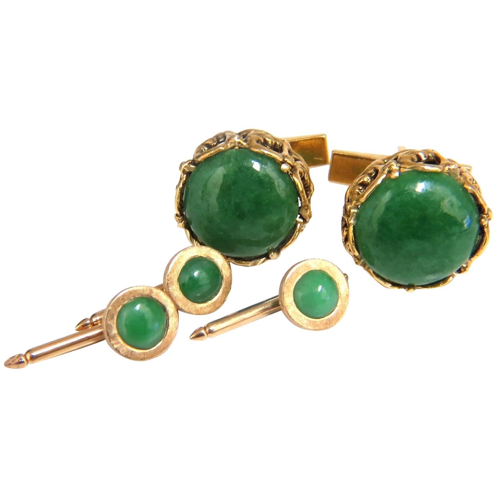 14 Karat Men's Jade Cuff links Shirt Studs Five Piece Set at 1stDibs ...