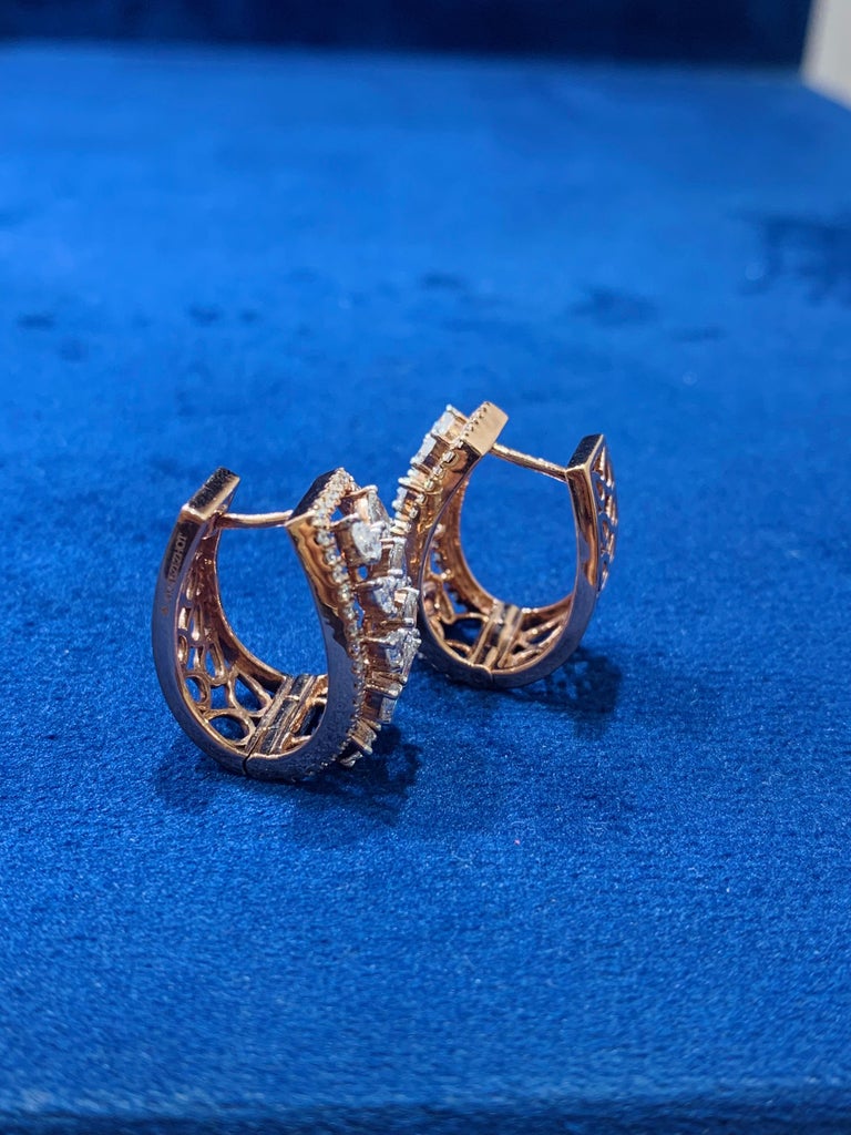 14 Karat Pear Shape Diamond Hoop Earrings For Sale at 1stDibs