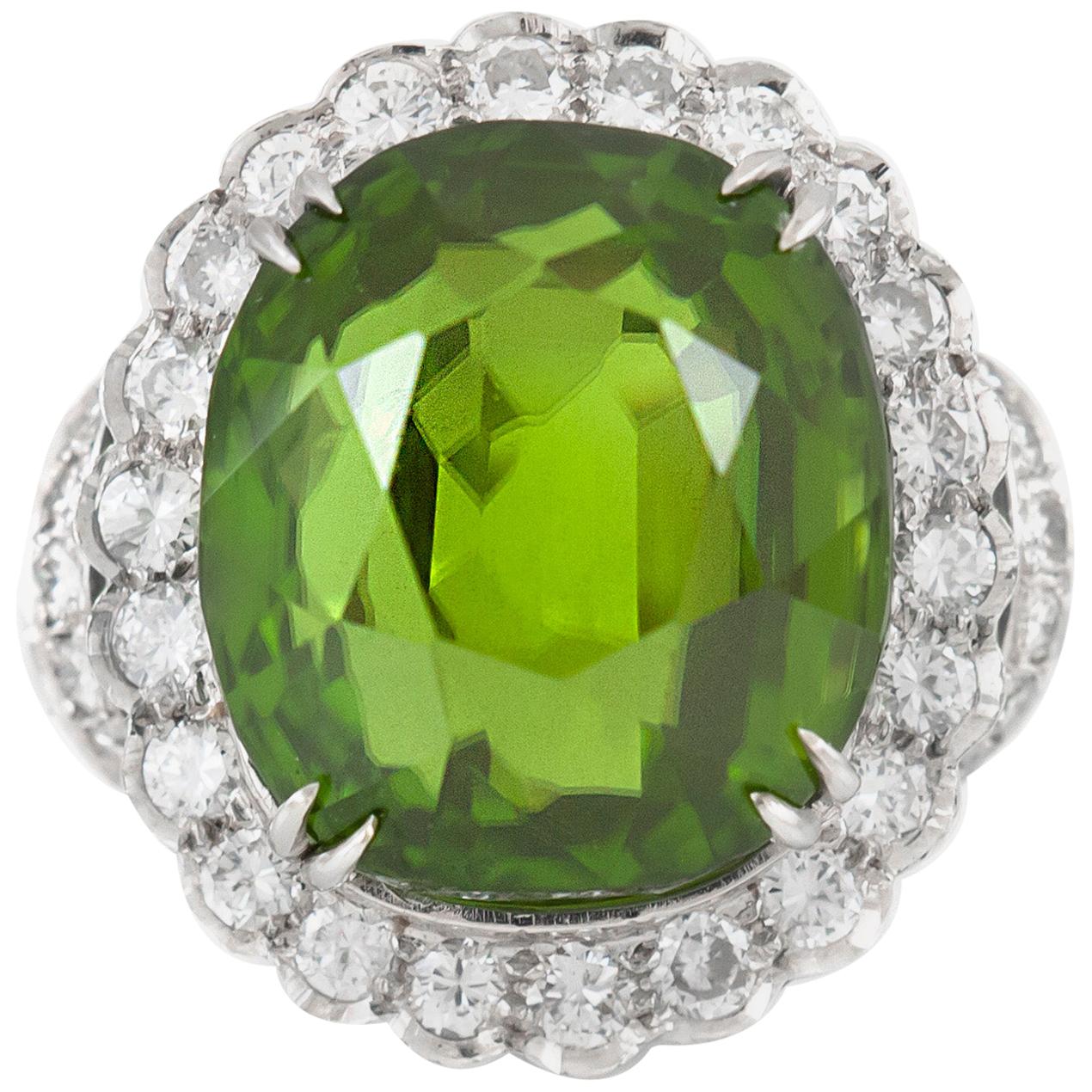 Antique Deco Peridot Diamond Cocktail Ring Vintage 14 Karat Gold Estate ...