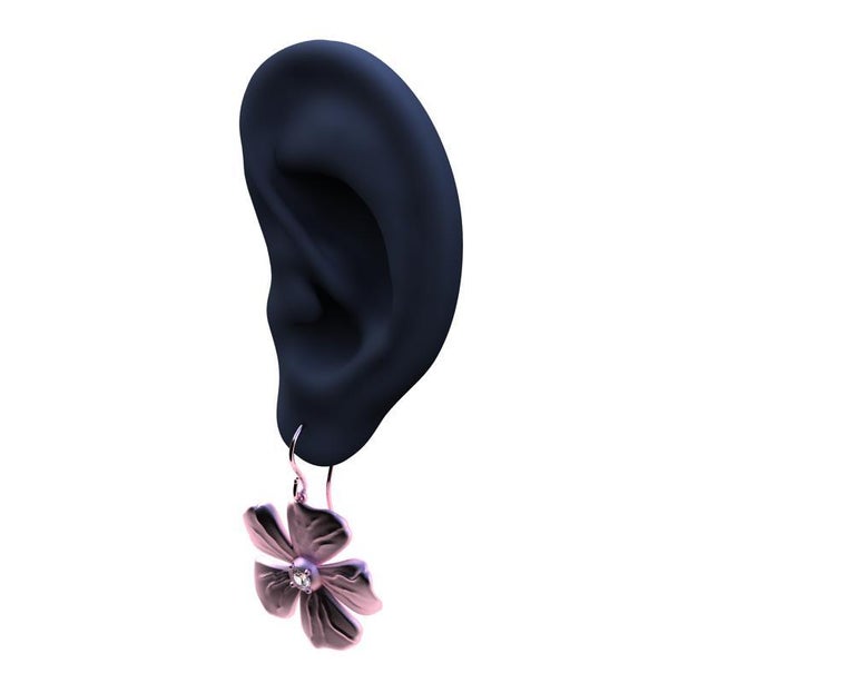 14 Karat Pink GIA Diamond Periwinkle Flower Earrings For Sale at 1stDibs