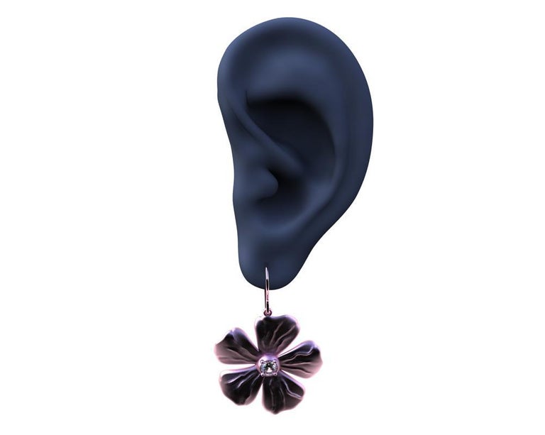 14 Karat Pink GIA Diamond Periwinkle Flower Earrings For Sale at 1stDibs