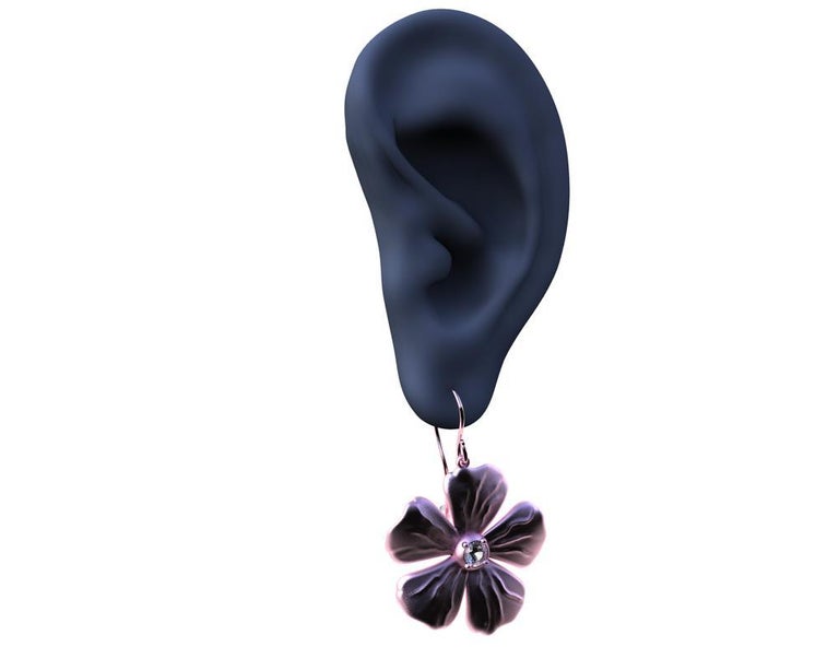 14 Karat Pink GIA Diamond Periwinkle Flower Earrings For Sale at 1stDibs