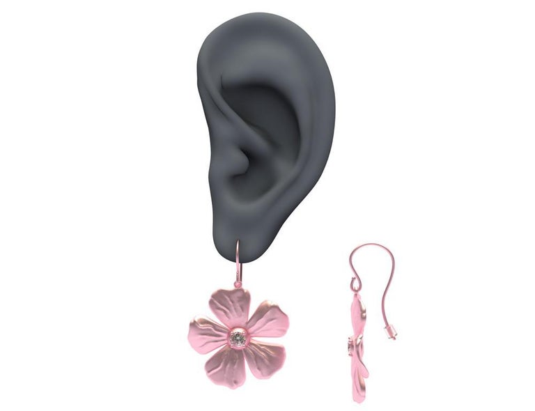 14 Karat Pink Gold GIA Diamond Periwinkle Flower Earrings For Sale ...