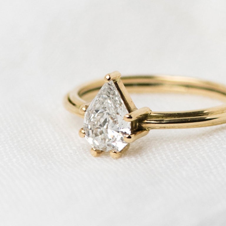 14 Karat Recycled Yellow Gold Empress Cut Diamond Triple Band Ring For ...