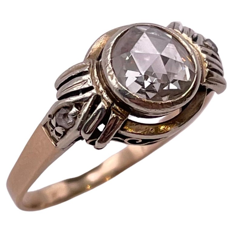 14 Karat Rose Cut .90 Carat Diamond Ring For Sale at 1stDibs