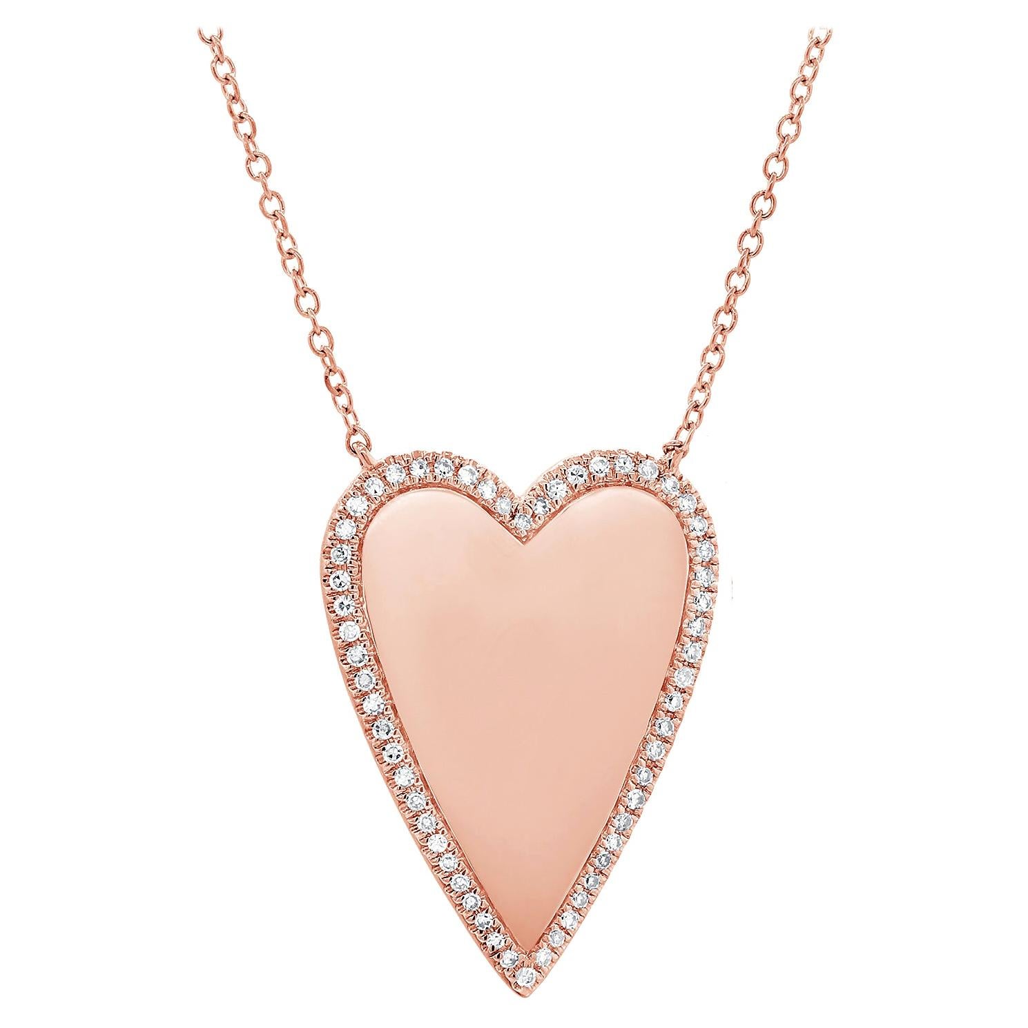 14 Karat Rose Gold 0.06 Carat Diamonds Heart Necklace For Sale at 1stDibs