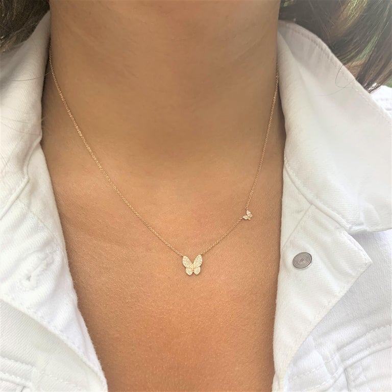 14 Karat Rose Gold 0.19 Carat Diamonds Butterfly Necklace For Sale at ...