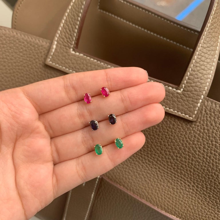 14 Karat Rose Gold 1.11 Carat Red Ruby Oval Shape Stud Earrings For ...