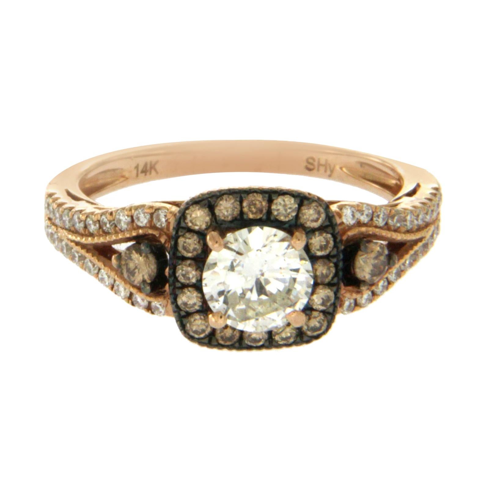 14 Karat Rose Gold 1.16 Carat Multi-Color Diamonds Engagement Ring For ...