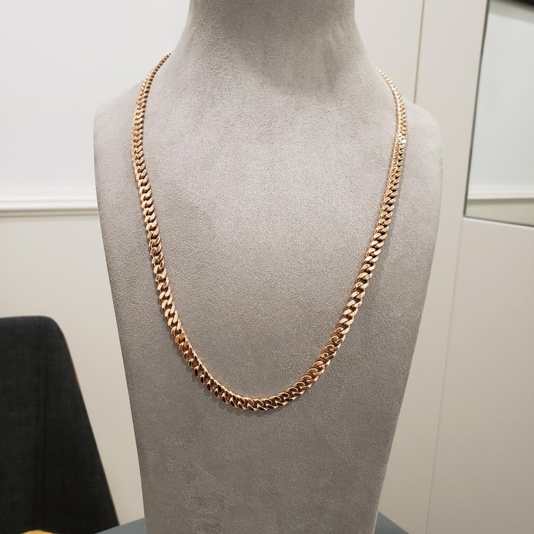 14 Karat Rose Gold Cuban Link Chain Necklace For Sale at 1stDibs