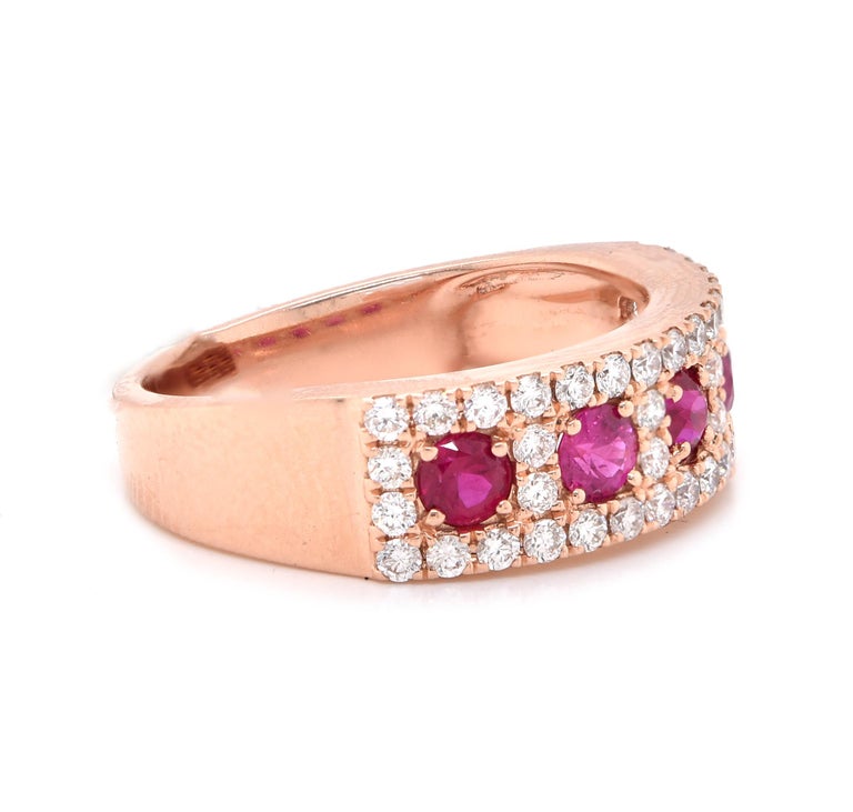 14 Karat Rose Gold Diamond and Ruby Ring at 1stDibs