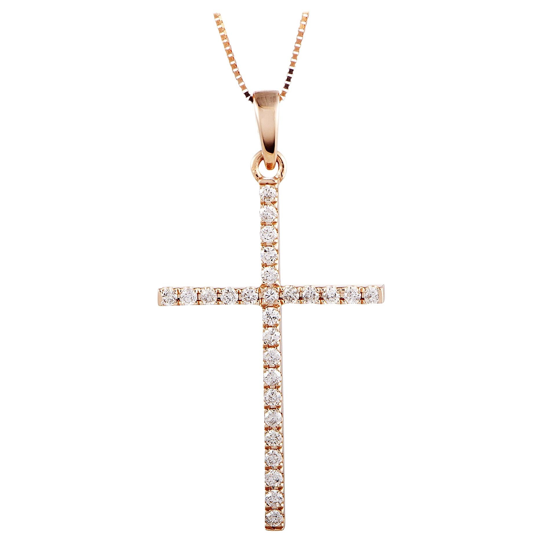 14 Karat Rose Gold and Diamond Pendant Necklace For Sale at 1stDibs