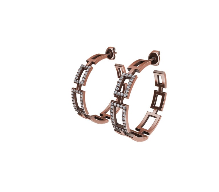 14 Karat Rose Gold Diamond Tapered Rectangle Hoops For Sale at 1stDibs