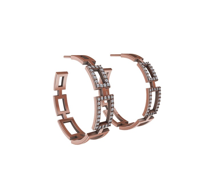 14 Karat Rose Gold Diamond Tapered Rectangle Hoops For Sale at 1stDibs