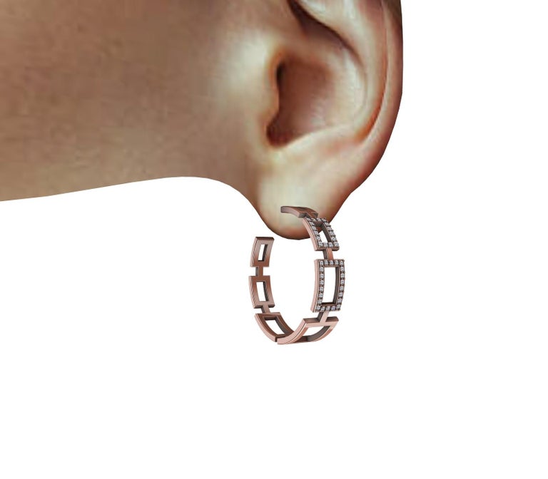 14 Karat Rose Gold Diamond Tapered Rectangle Hoops For Sale at 1stDibs