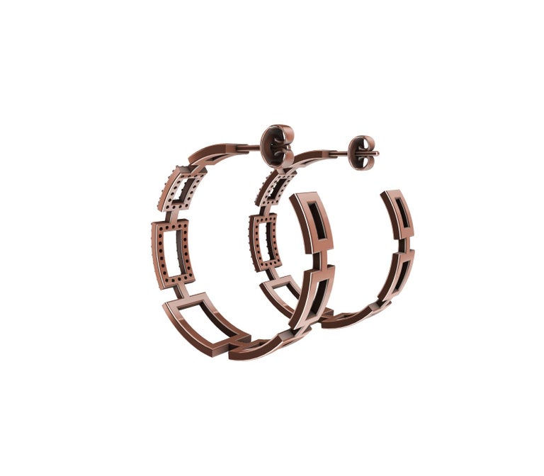 14 Karat Rose Gold Diamond Tapered Rectangle Hoops For Sale at 1stDibs