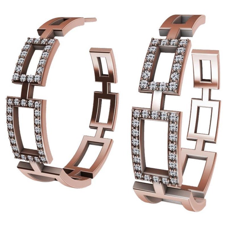 14 Karat Rose Gold Diamond Tapered Rectangle Hoops For Sale at 1stDibs
