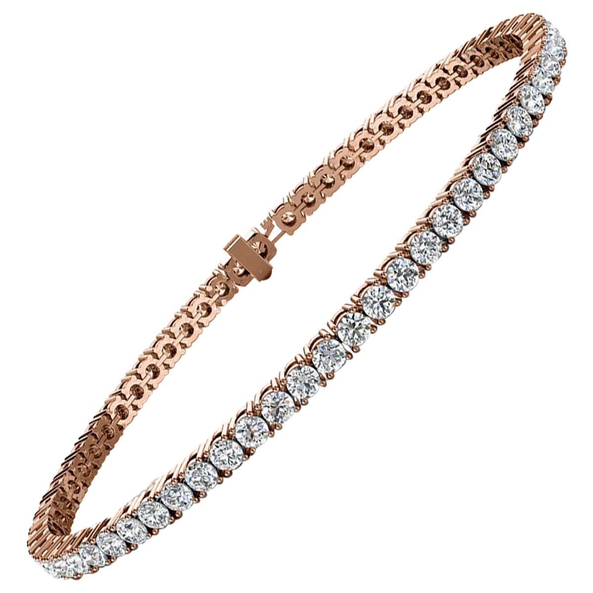 14 Karat Rose Gold Four Prongs Diamond Tennis Bracelet 7 Carat For
