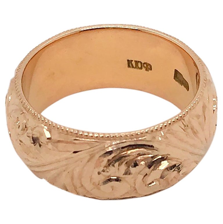 14 Karat Rose Gold Hand Engraved Russian Band Ring at 1stDibs