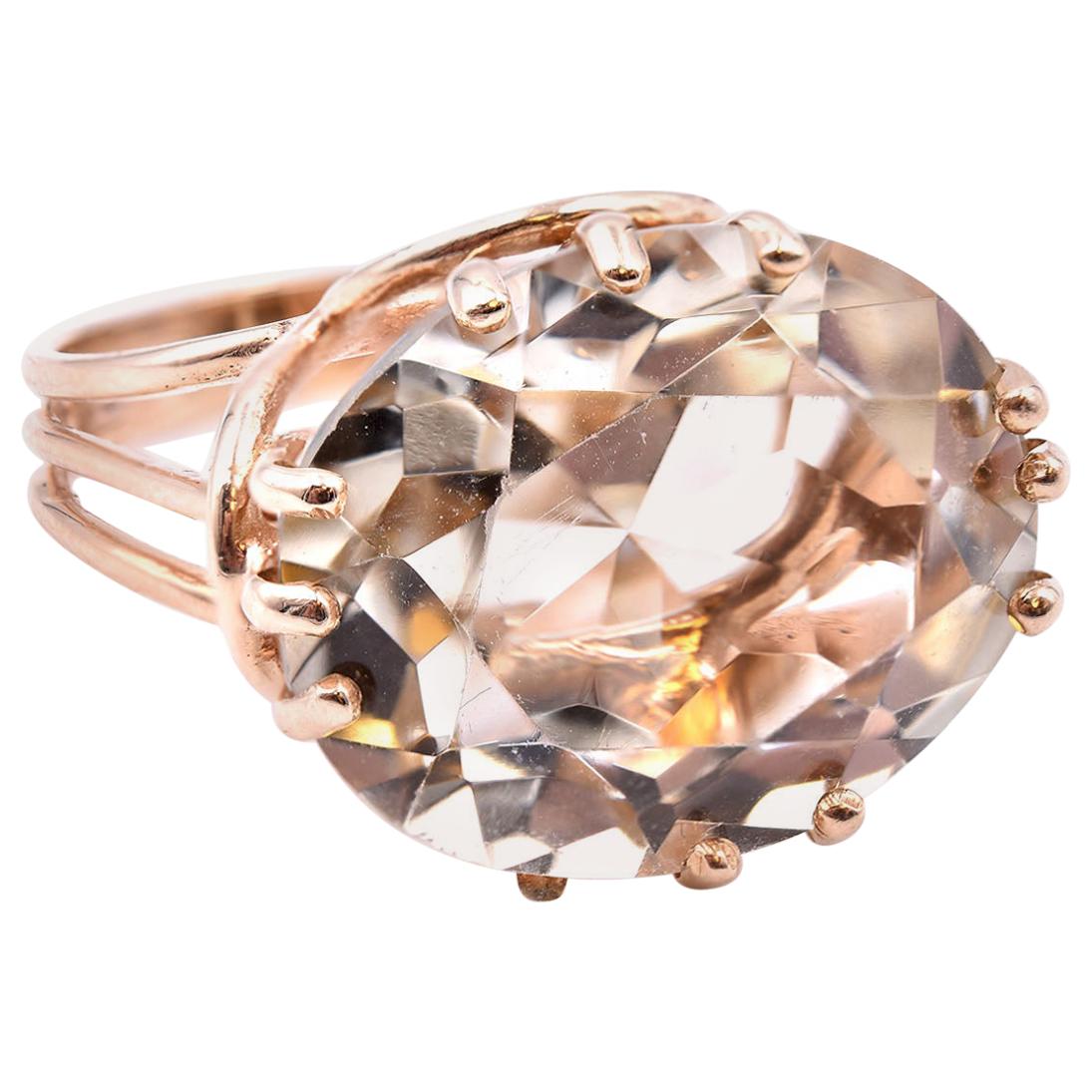 Large Rose Quartz Gold Ring at 1stDibs
