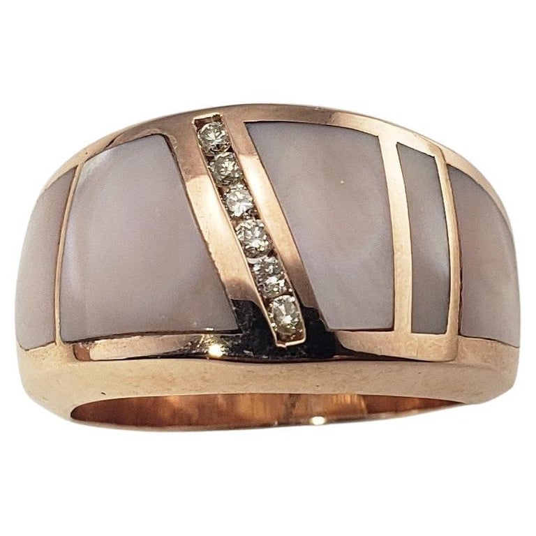 14 Karat Rose Gold Mother of Pearl and Diamond Ring For Sale at 1stDibs
