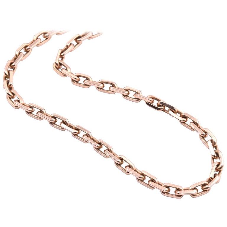14 Karat Rose Gold Oval Square Link Chain Necklace at 1stDibs