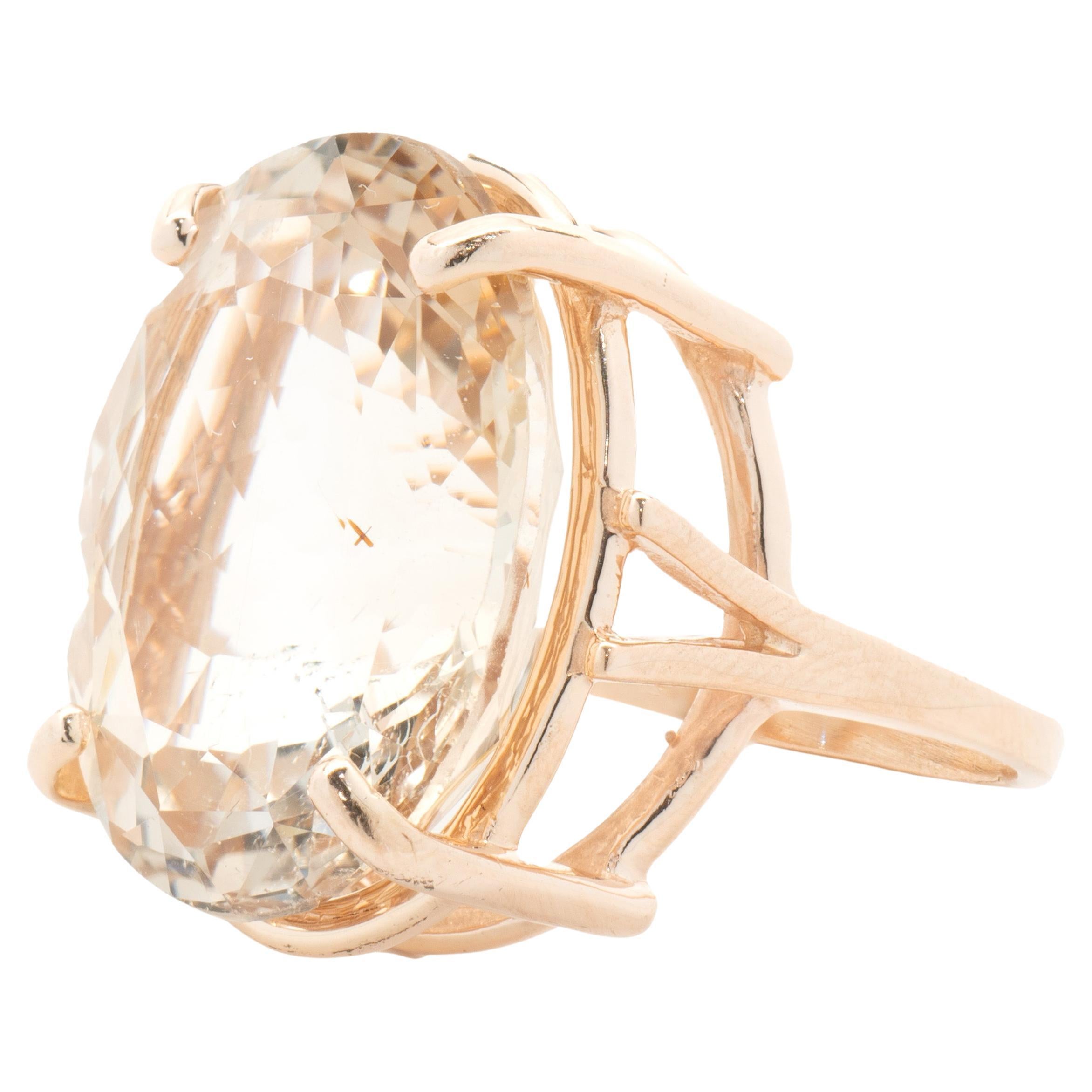 14 Karat Rose Gold Oval Topaz Solitaire Ring For Sale at 1stDibs