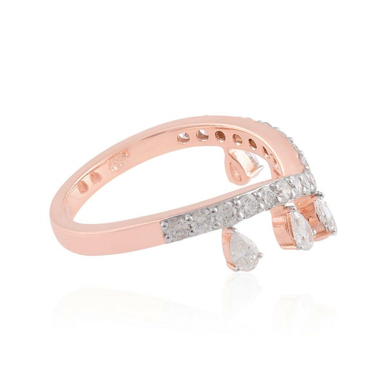 14 Karat Rose Gold Rain Drop Diamond Ring For Sale at 1stDibs