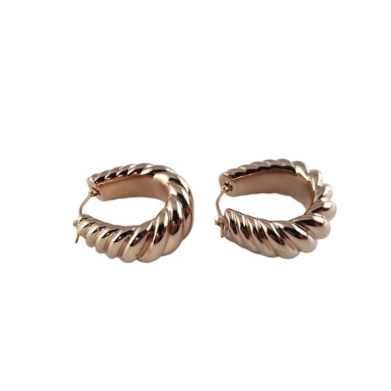 14 Karat Rose Gold Ribbed Hoop Earrings For Sale at 1stDibs