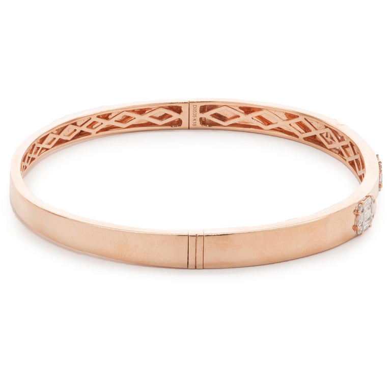 18 Karat Rose Gold Round and Baguette Diamond Mosaic Station Bangle ...