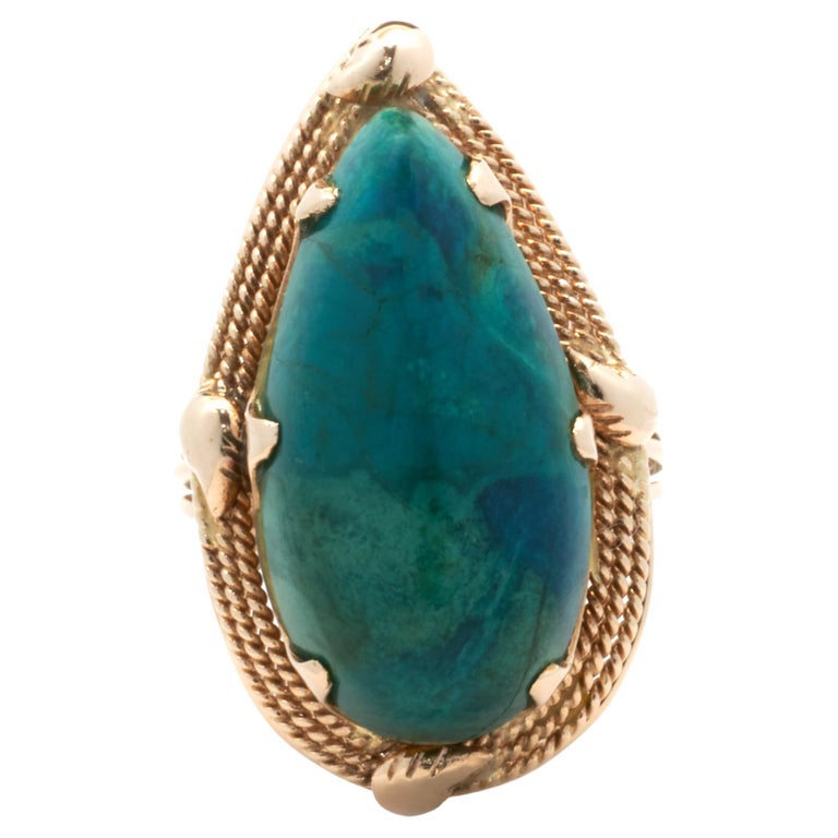 14 Karat Rose Gold Vintage Turquoise Ring For Sale at 1stDibs