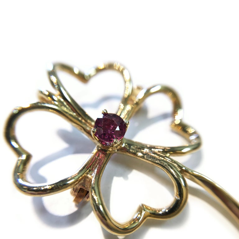 14 Karat Ruby Trevol Clover Pin/Brooch For Sale at 1stDibs