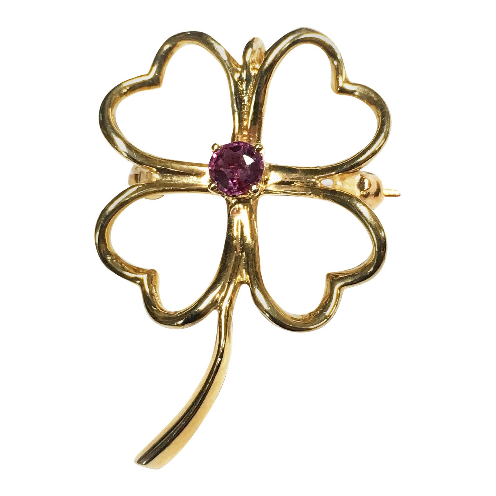 14 Karat Ruby Trevol Clover Pin/Brooch For Sale at 1stDibs