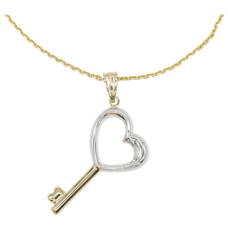 14 Karat Solid Yellow Gold White Gold Key Heart Pendant Charm Gift at ...