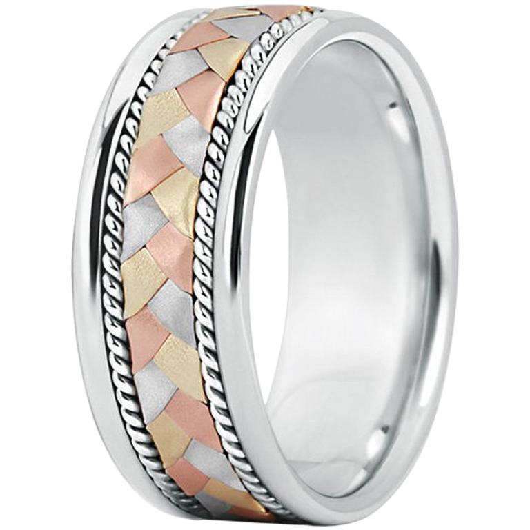14 Karat Tri Color Gold Hand Braided Wedding Band For Sale at 1stDibs ...