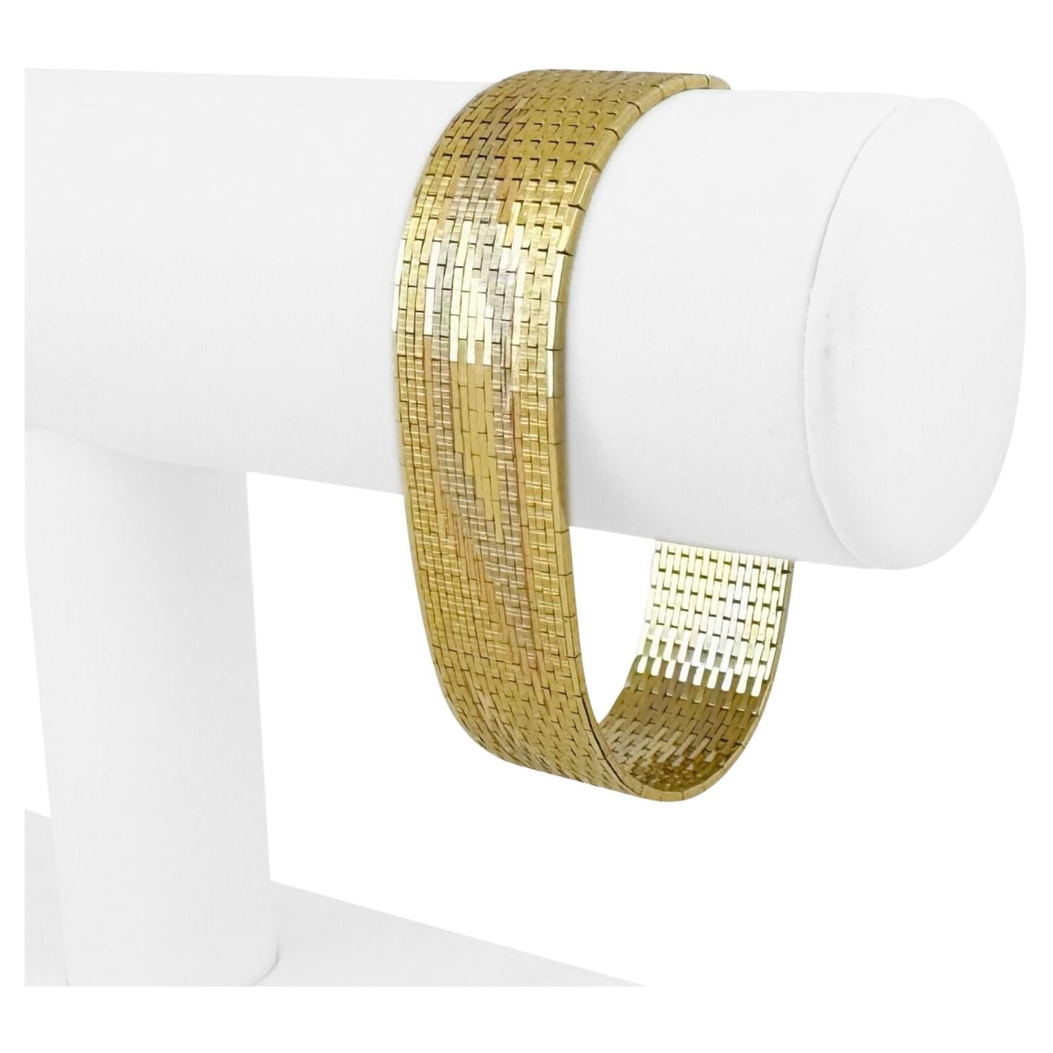 14 Karat Tri Tone Gold Solid Fancy Brick Link Strap Bracelet Italy For ...