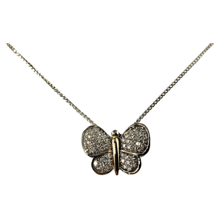 14 Karat Two Tone Diamond Butterfly Pendant Necklace JAGi Certified For ...