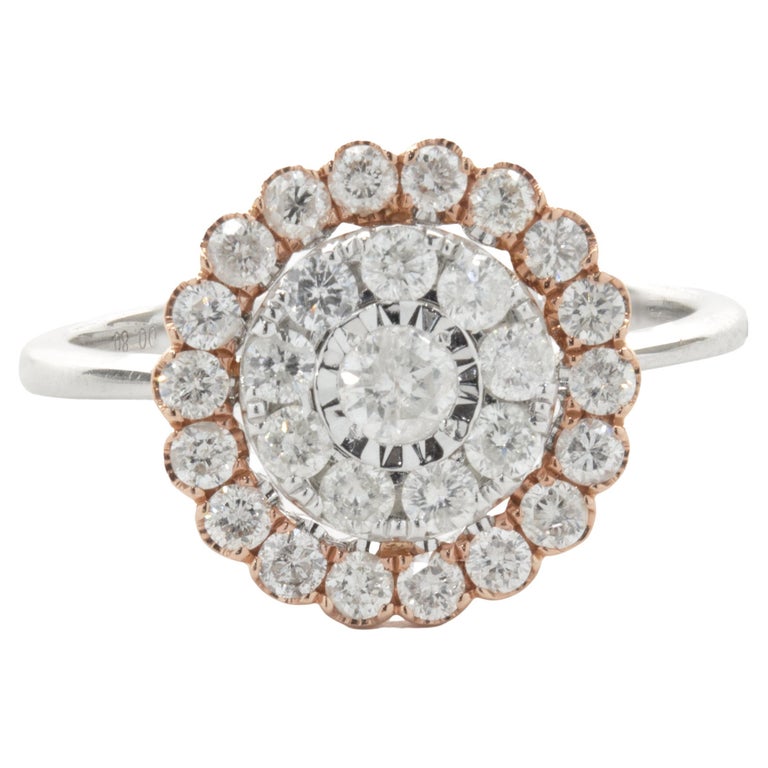 14 Karat Two Tone Diamond Flower Ring For Sale at 1stDibs