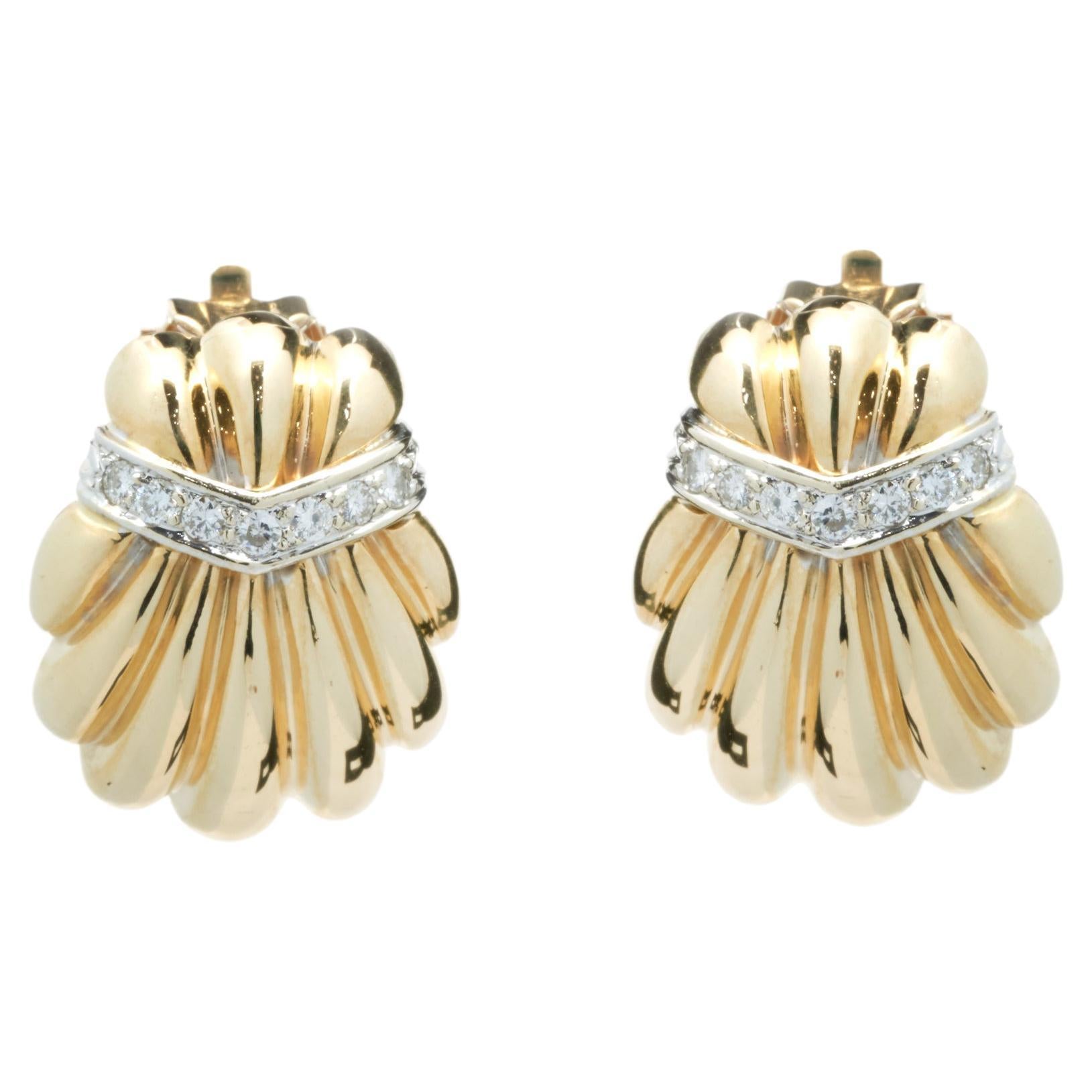 Vintage Estate 14 Karat Two-Tone Gold Diamond Earrings For Sale at 1stDibs
