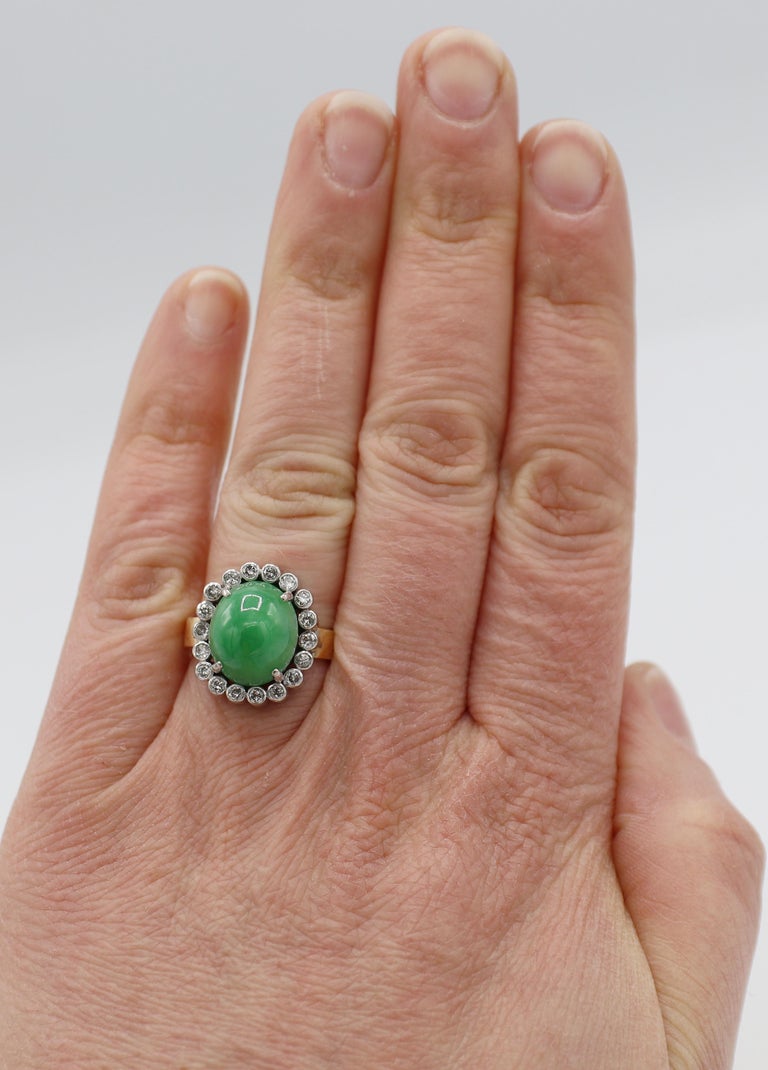 14 Karat Two-Tone Gold Diamond and Jade Dome Cocktail Ring For Sale at ...