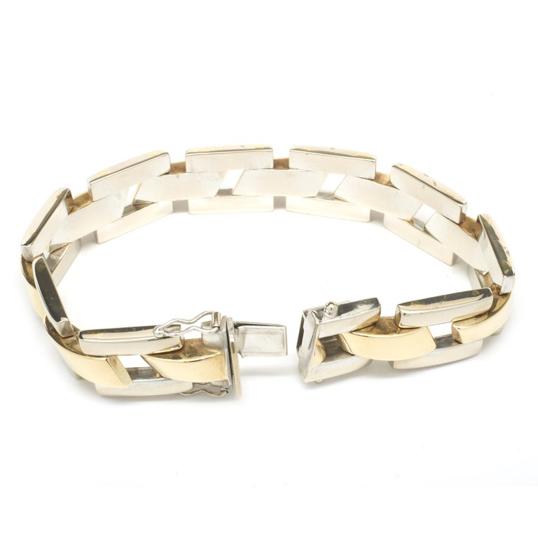 14 Karat Two Tone Square Link Bracelet For Sale at 1stDibs