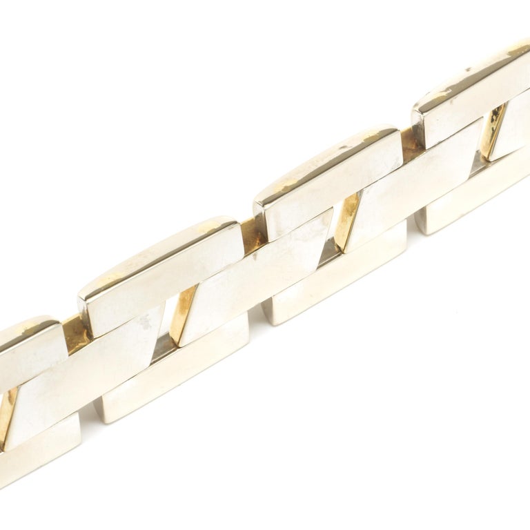 14 Karat Two Tone Square Link Bracelet For Sale at 1stDibs