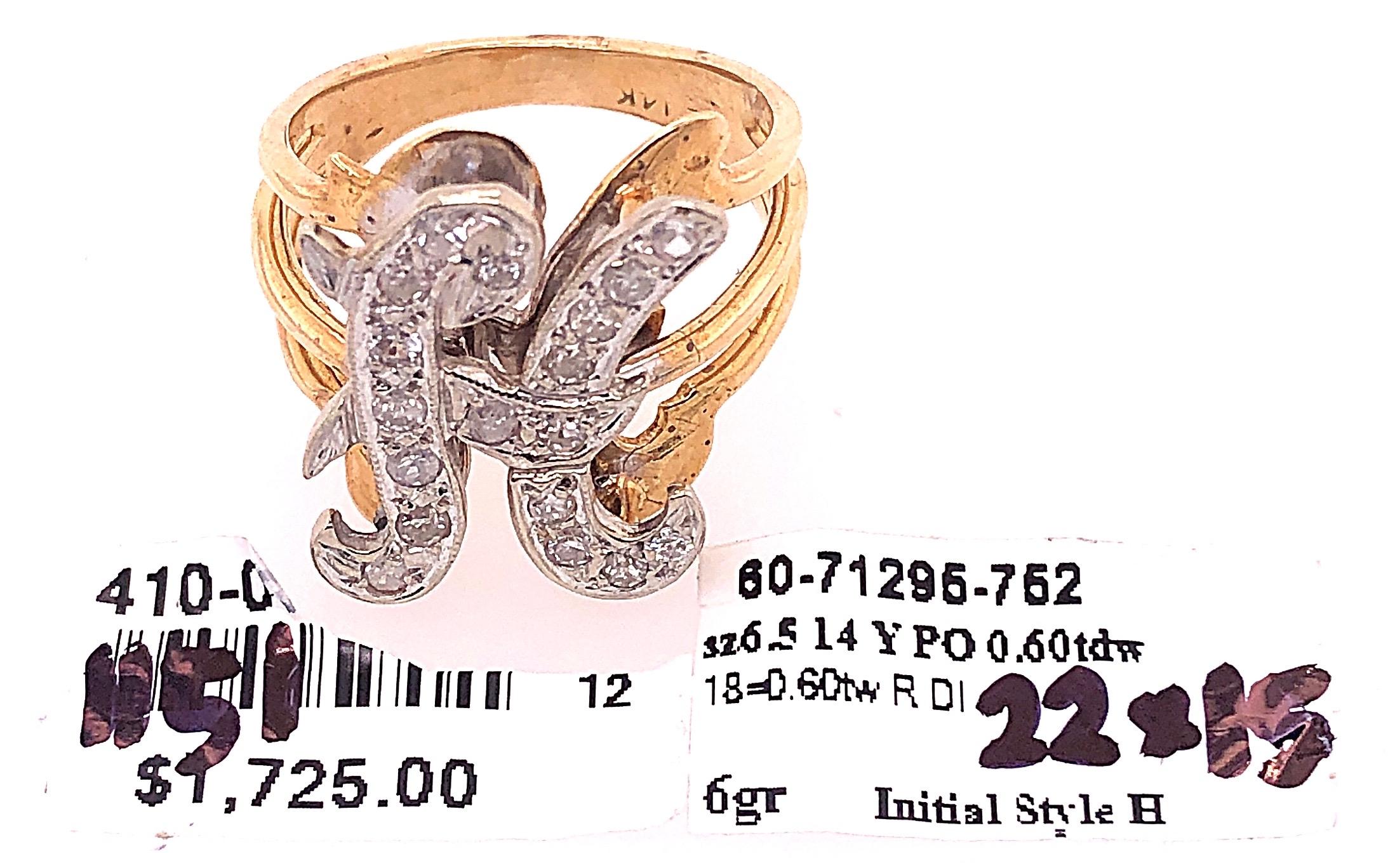 14 Karat Two-Tone Yellow and White Gold Diamond Initial H Ring For Sale ...