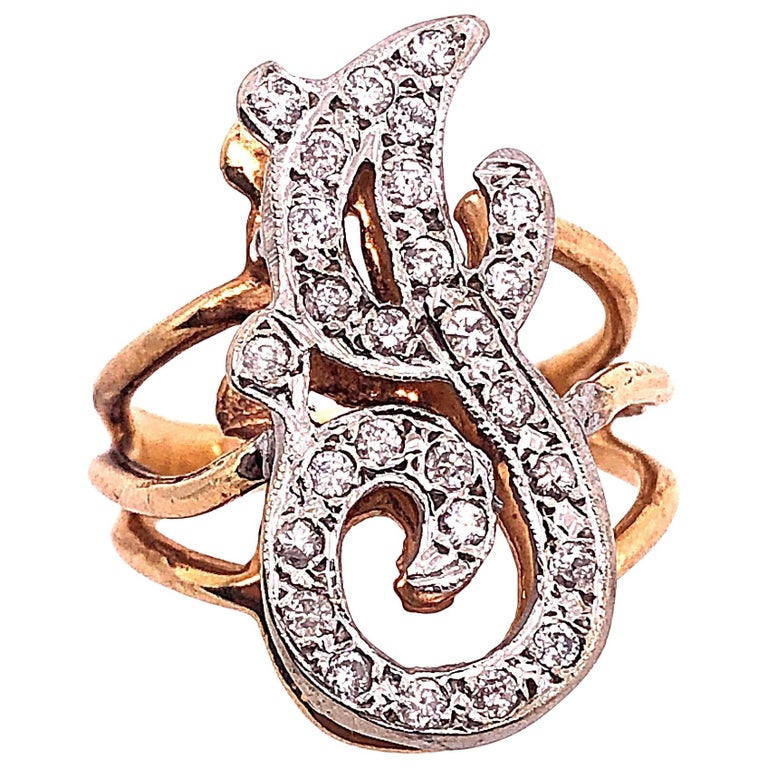 14 Karat Two-Tone Yellow and White Gold Diamond Initial J Ring For Sale ...